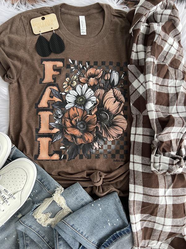 Fall Checkered Floral Tee – Southern Swank Wholesale
